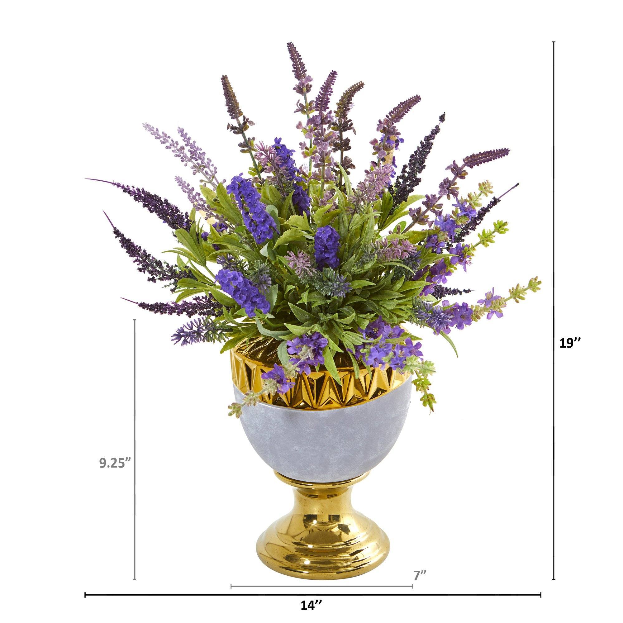 19” Lavender Artificial Arrangement in Decorative Urn | Nearly Natural