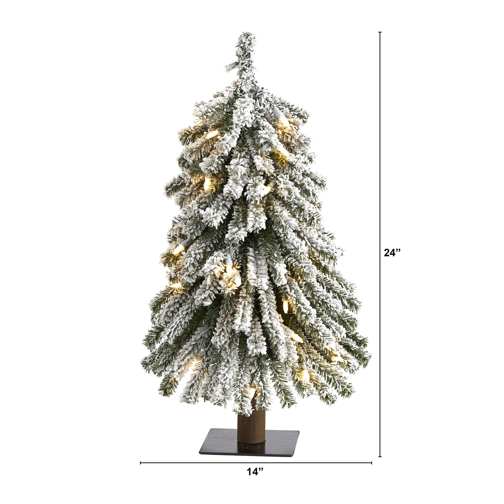 2’ Flocked Grand Alpine Artificial Christmas Tree with 35 Clear Lights ...