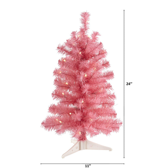 2’ Pink Artificial Christmas Tree with 35 LED Lights and 72 Bendable ...
