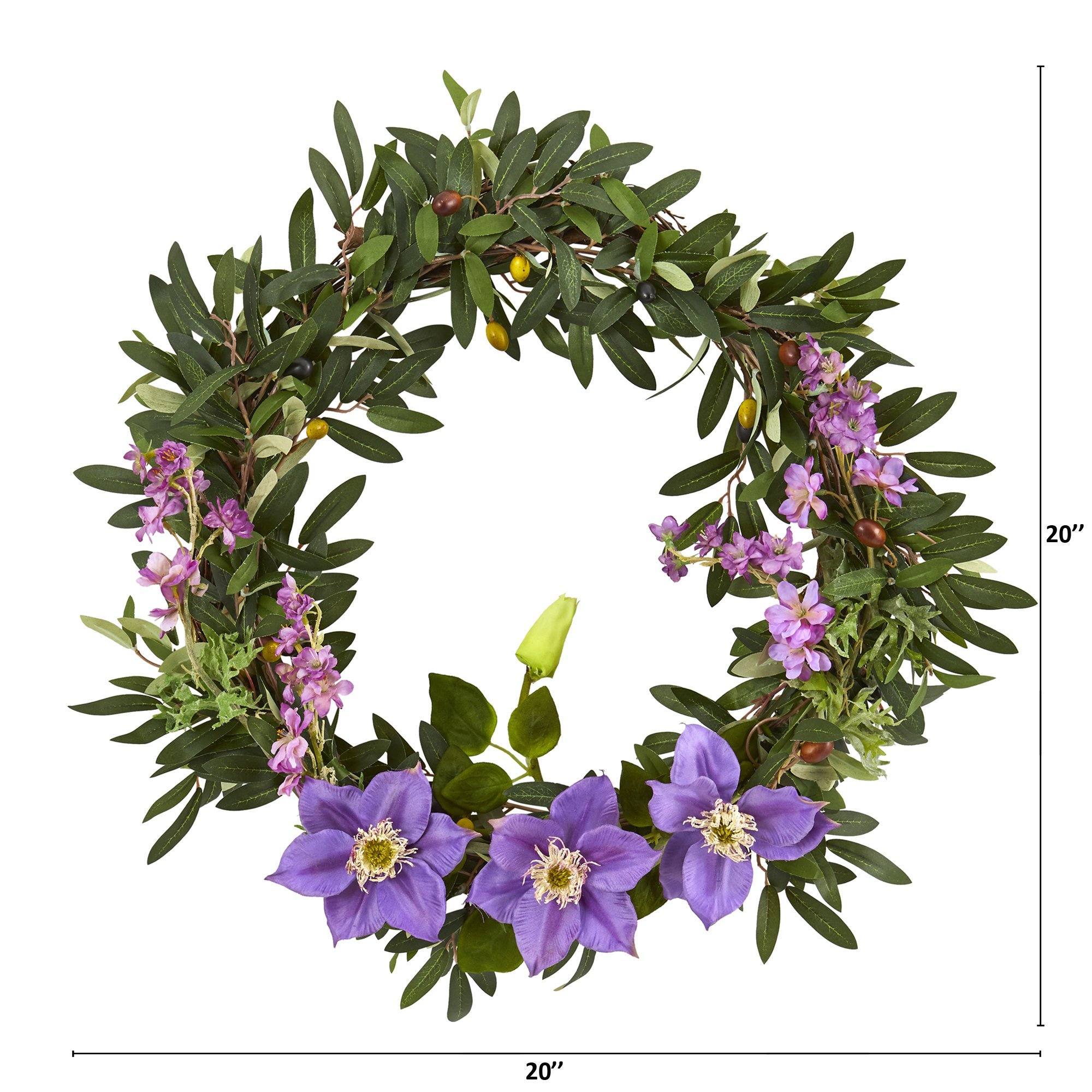 20” Olive, Anemone and Dancing Daisy Artificial Wreath | Nearly Natural