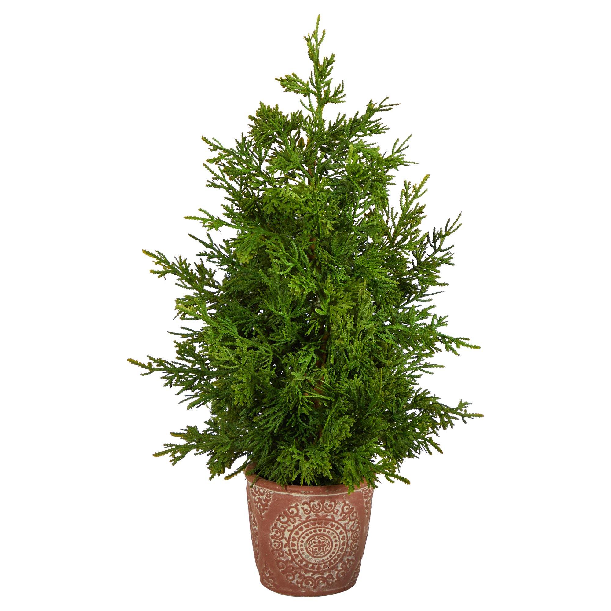 21” Cedar Pine “Natural Look” Artificial Tree in Decorative Planter ...