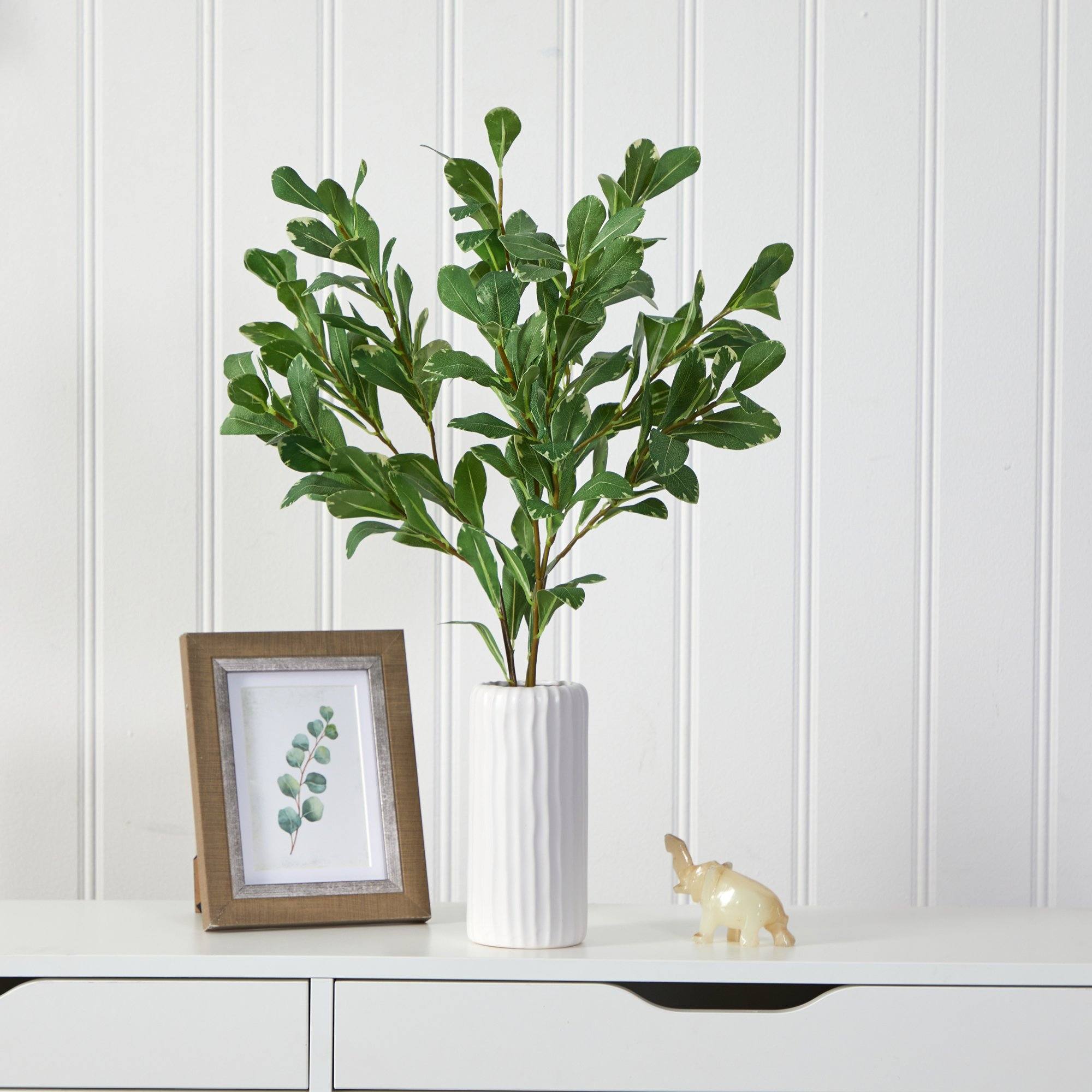 21” Salal Artificial Plant in White Planter | Nearly Natural