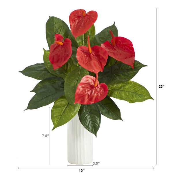23” Anthurium Artificial Plant Artificial Plant in White Planter ...