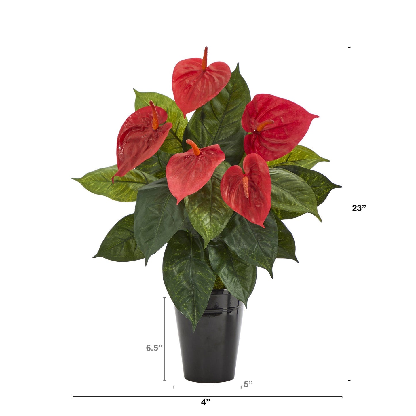 23” Anthurium Artificial Plant in Black Planter | Nearly Natural