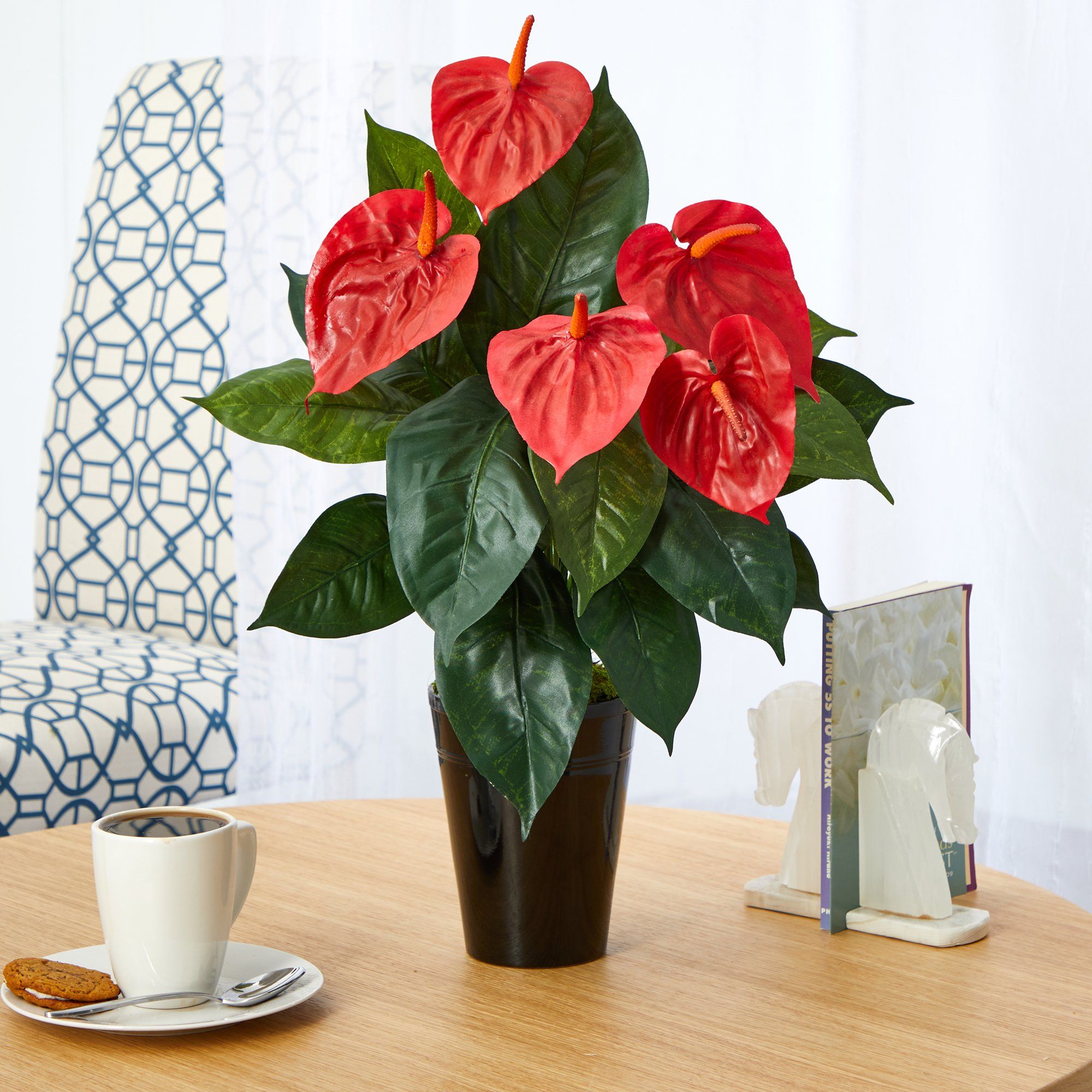 23” Anthurium Artificial Plant in Black Planter | Nearly Natural