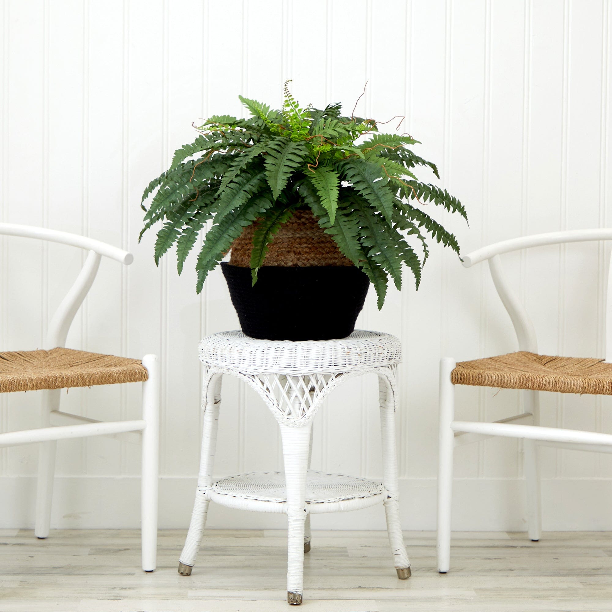 23" Artificial Boston Fern Plant with Handmade Jute & Cotton Basket DIY ...