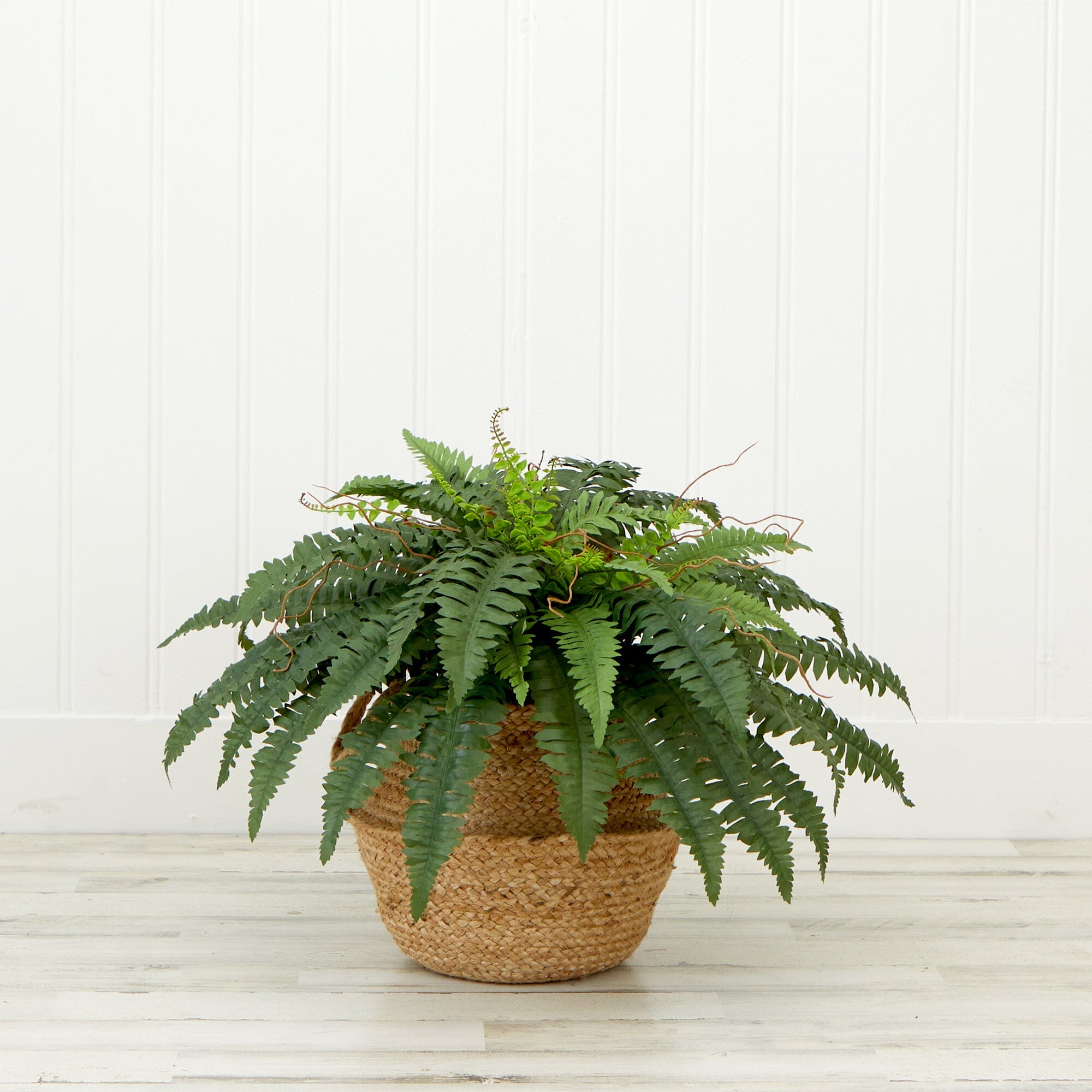 23” Artificial Boston Fern Plant with Handmade Jute & Cotton Basket DIY ...