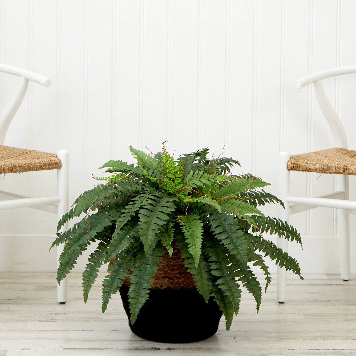 23" Artificial Boston Fern Plant with Handmade Jute & Cotton Basket DIY ...