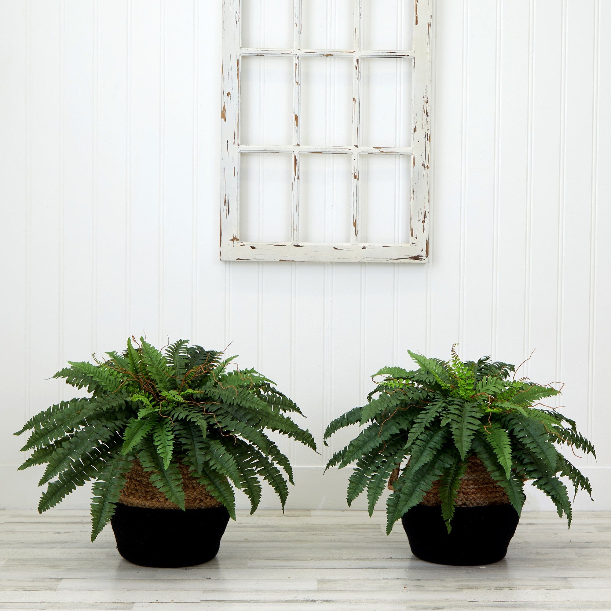 23" Artificial Boston Fern Plant with Handmade Jute & Cotton Basket DIY ...