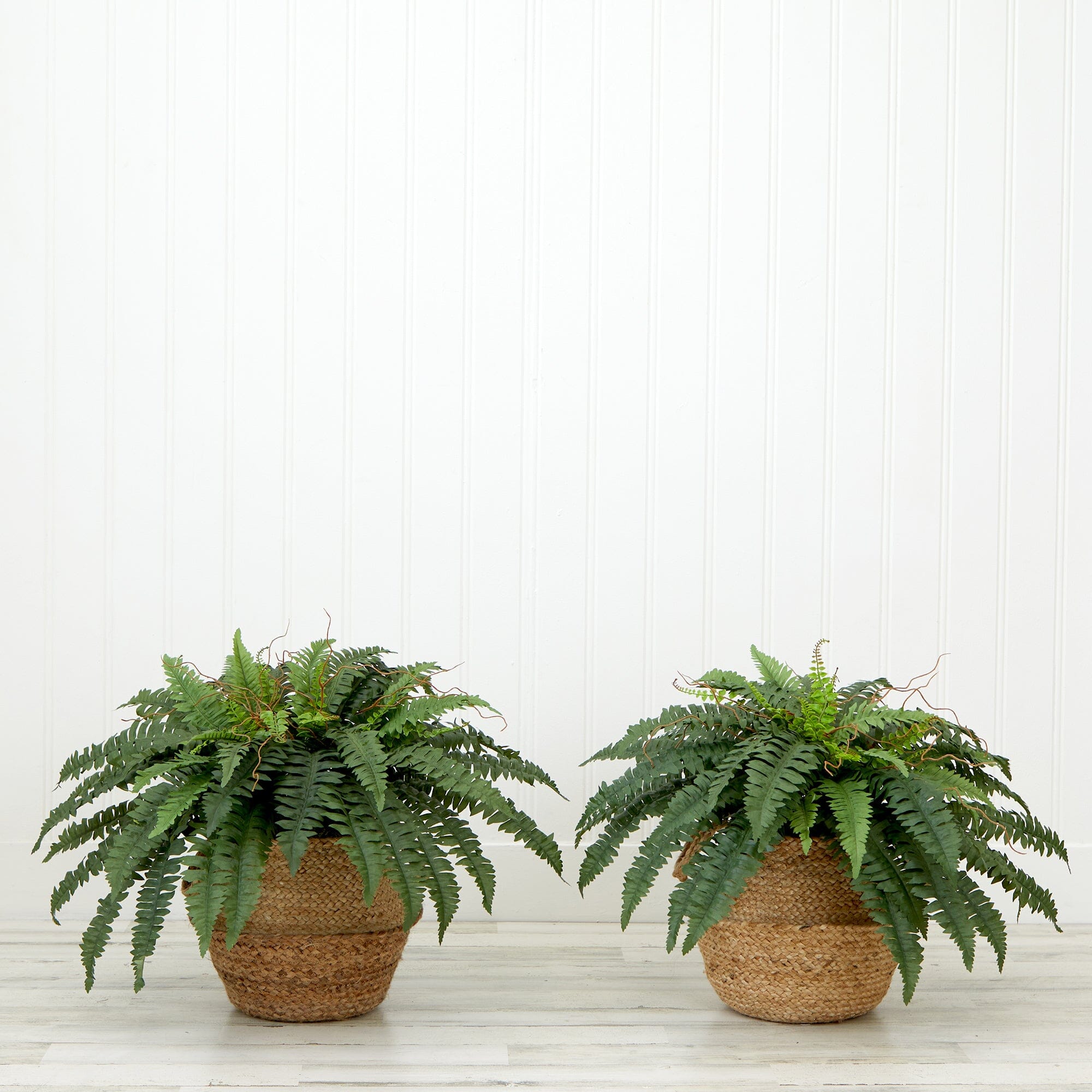 23” Artificial Boston Fern Plant with Handmade Jute & Cotton Basket ...