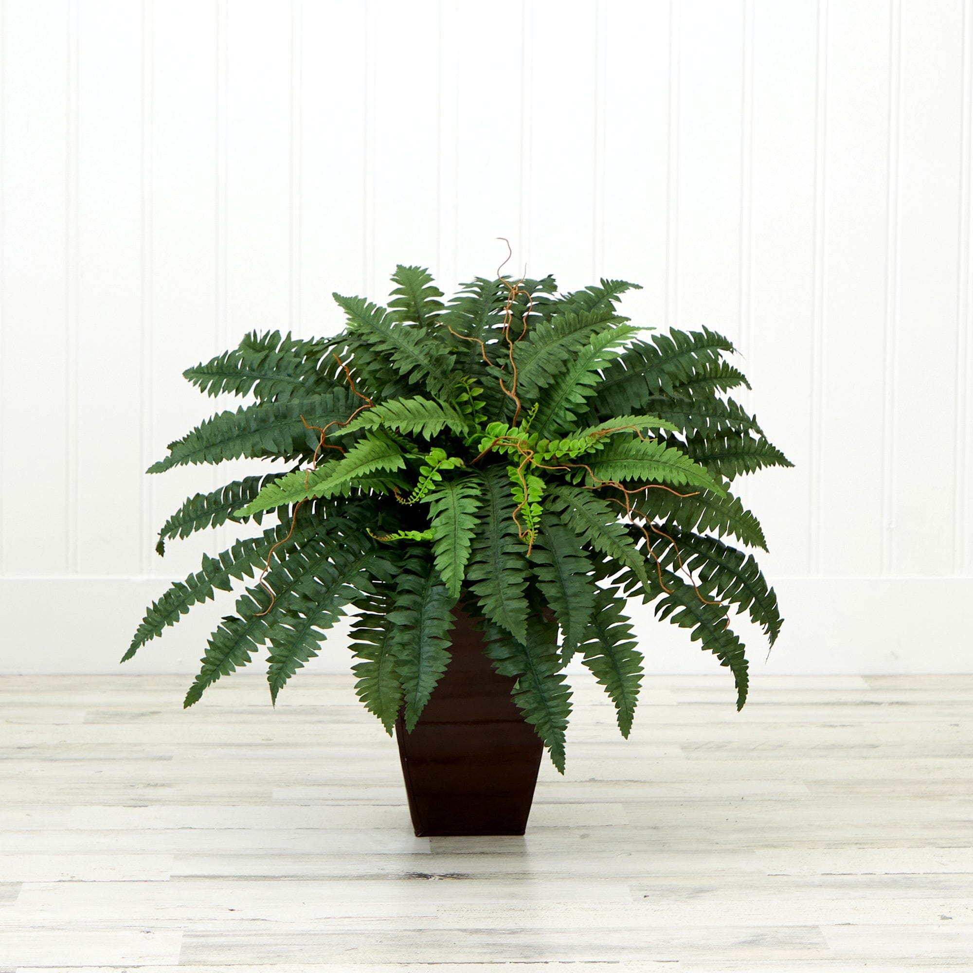 23” Artificial Boston Fern Plant with Tapered Bronze Square Metal ...