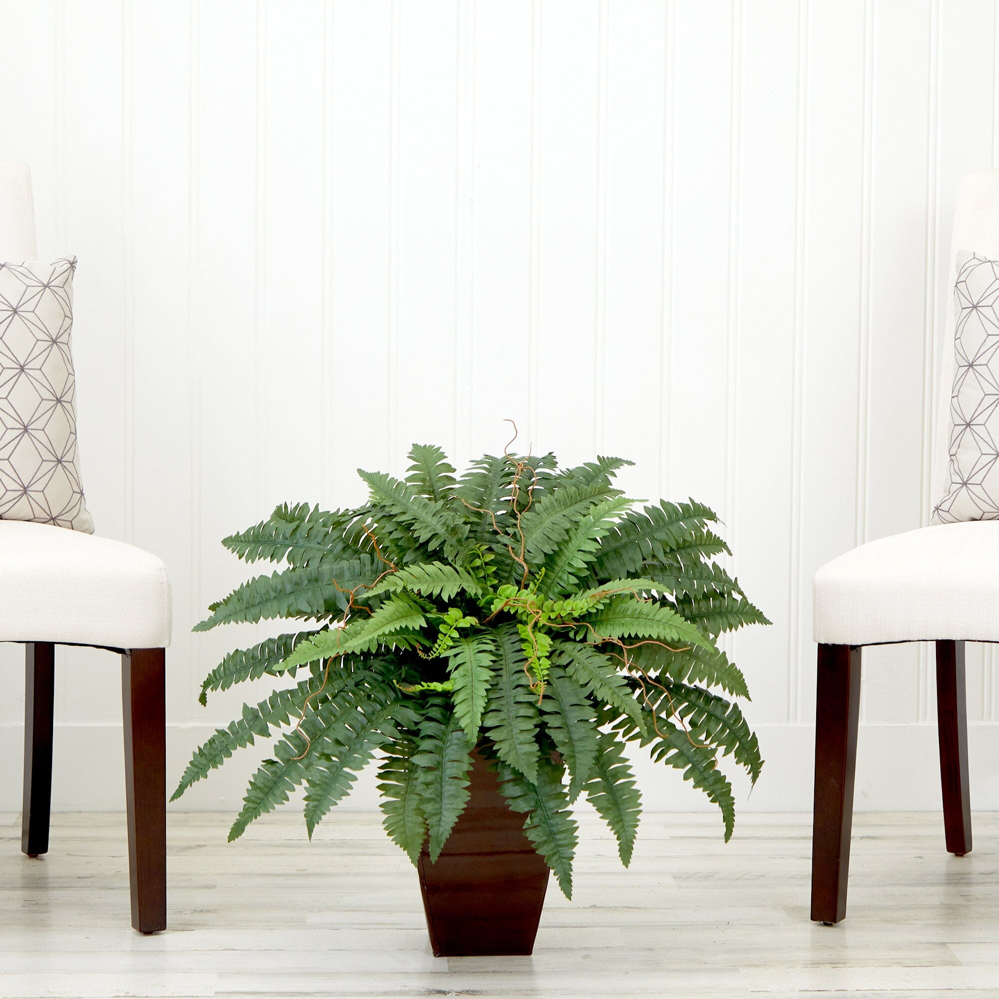 23” Artificial Boston Fern Plant with Tapered Bronze Square Metal ...