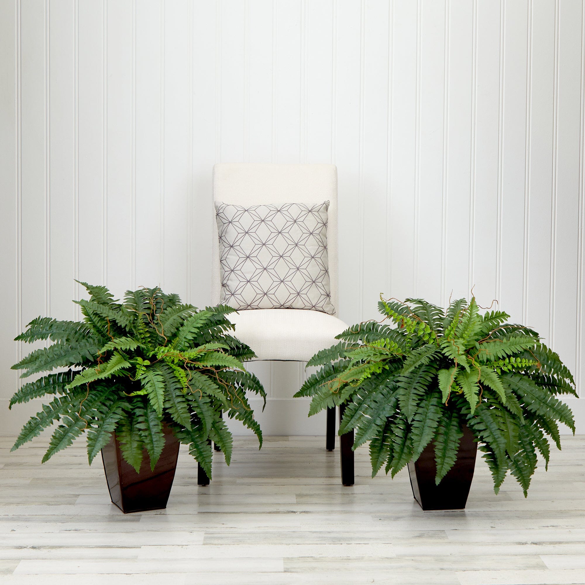 23” Artificial Boston Fern Plant with Tapered Bronze Square Metal ...