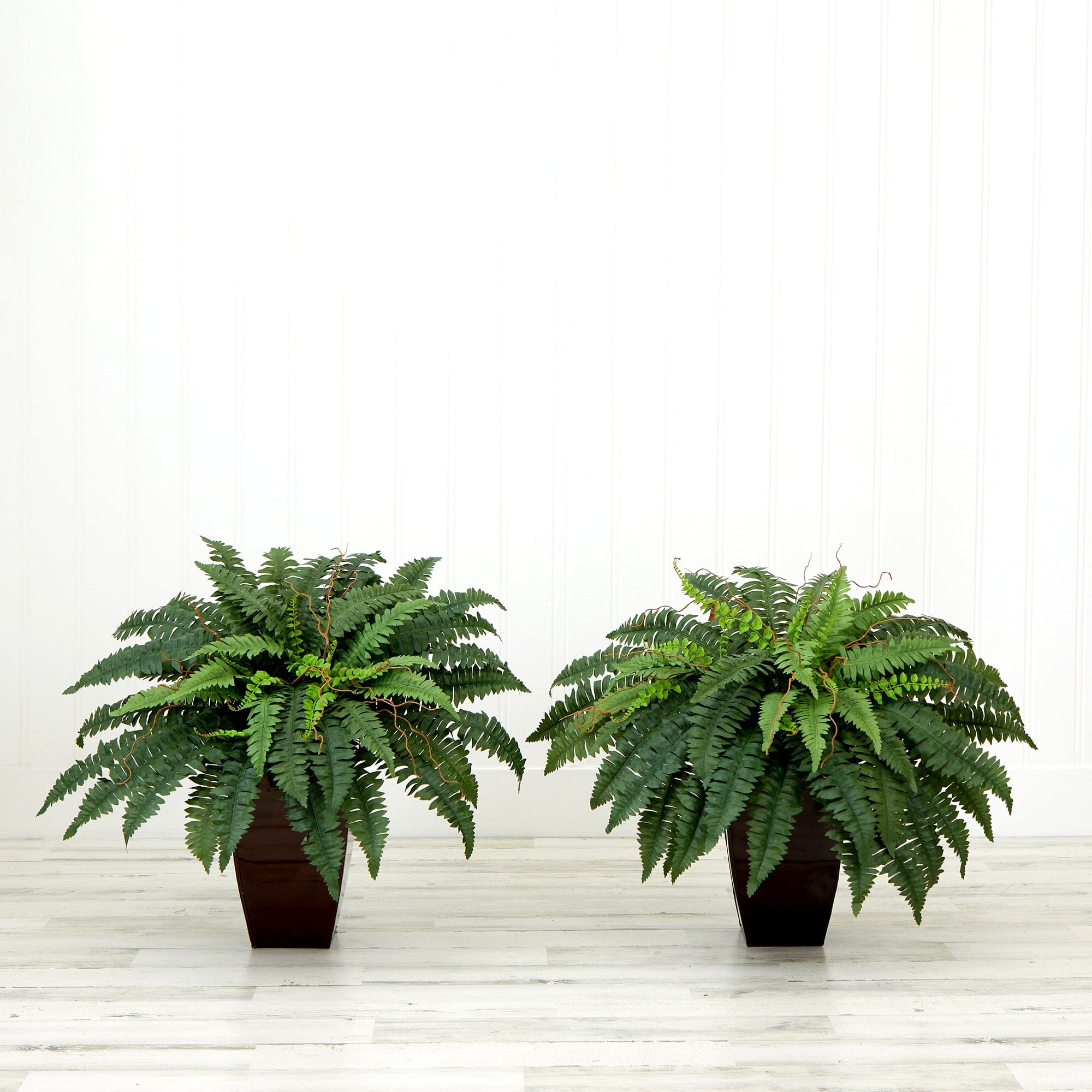23” Artificial Boston Fern Plant with Tapered Bronze Square Metal ...