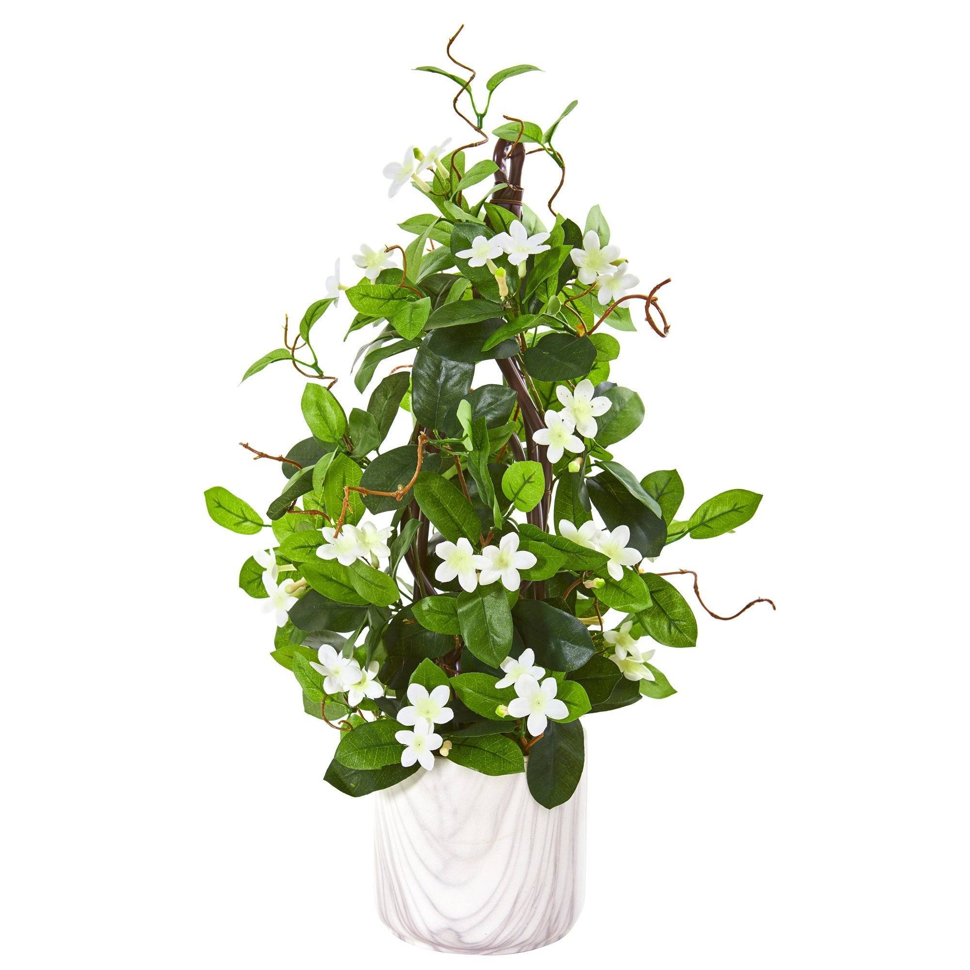 23” Stephanotis Artificial Climbing Plant in Marble Vase | Nearly Natural