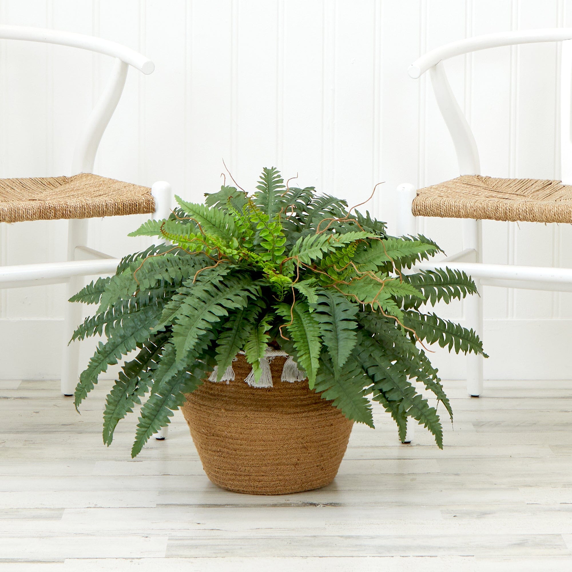 23”Artificial Boston Fern Plant in Handmade Jute & Cotton Basket with ...