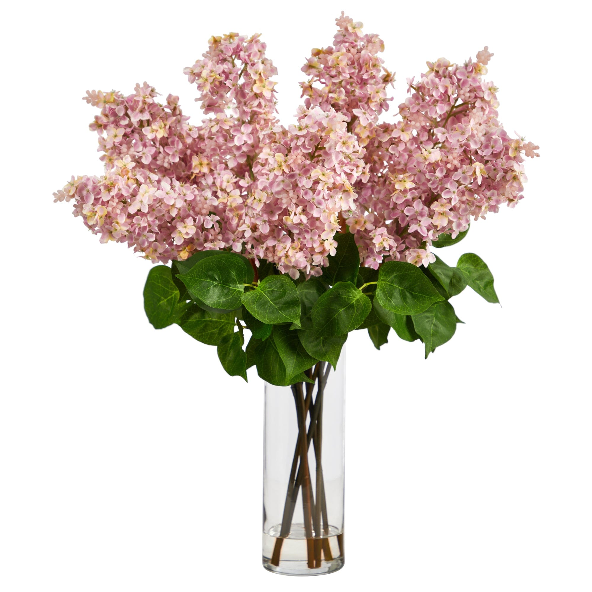 24” Artificial Lilac Arrangement with Cylinder Glass Vase | Nearly Natural
