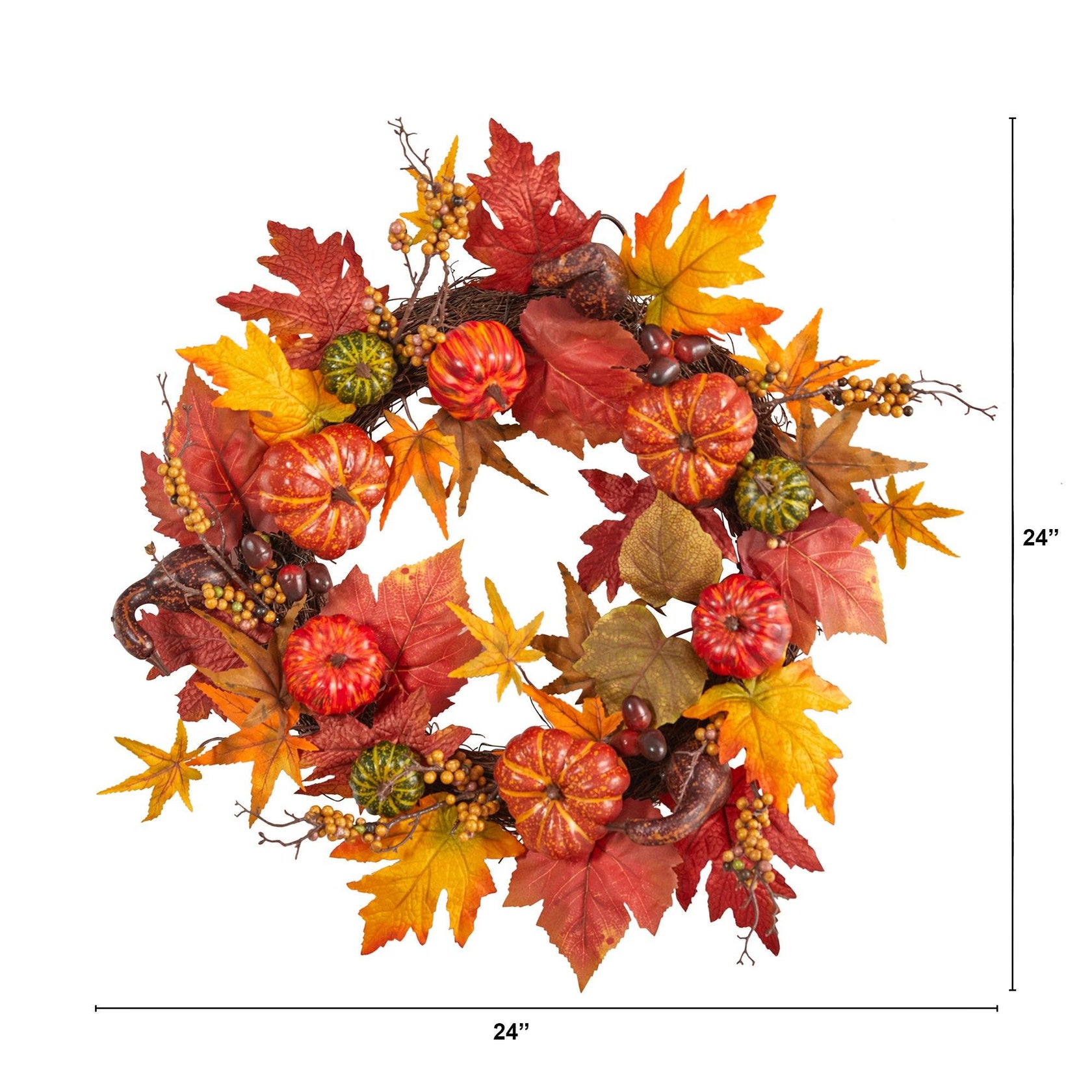 24” Autumn Pumpkin and Berries Artificial Fall Wreath | Nearly Natural
