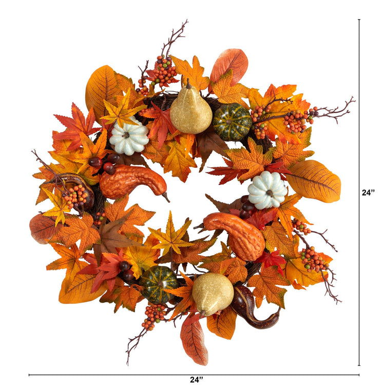 24” Autumn Pumpkin, Gourd and Berries in Assorted Colors Artificial ...