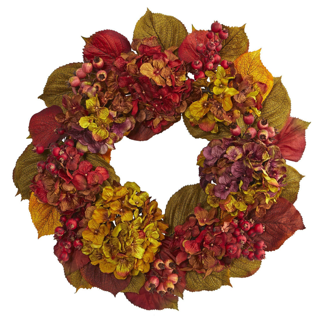 24” Fall Hydrangea Wreath | Nearly Natural