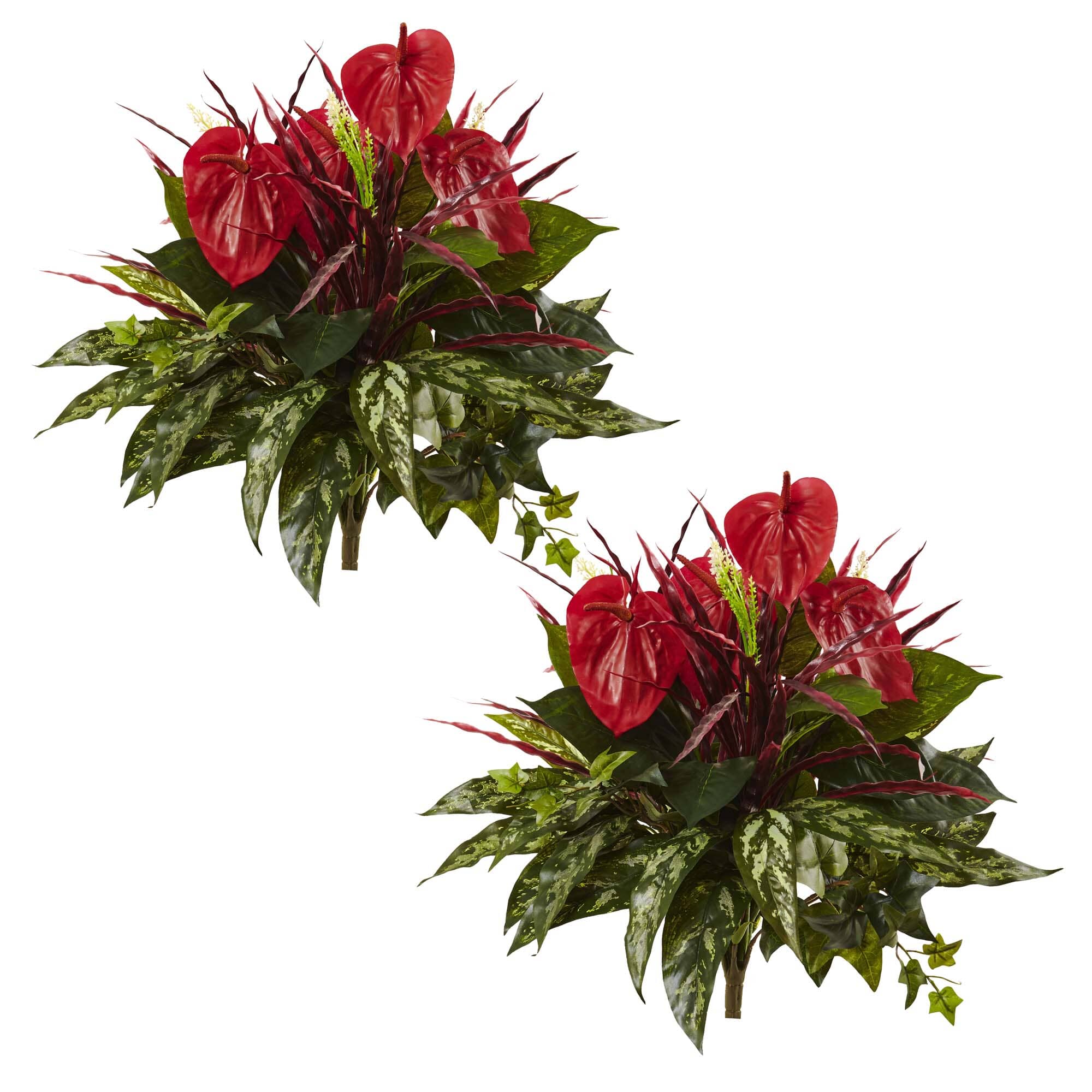 24” Mixed Anthurium Bush (Set of 2) | Nearly Natural