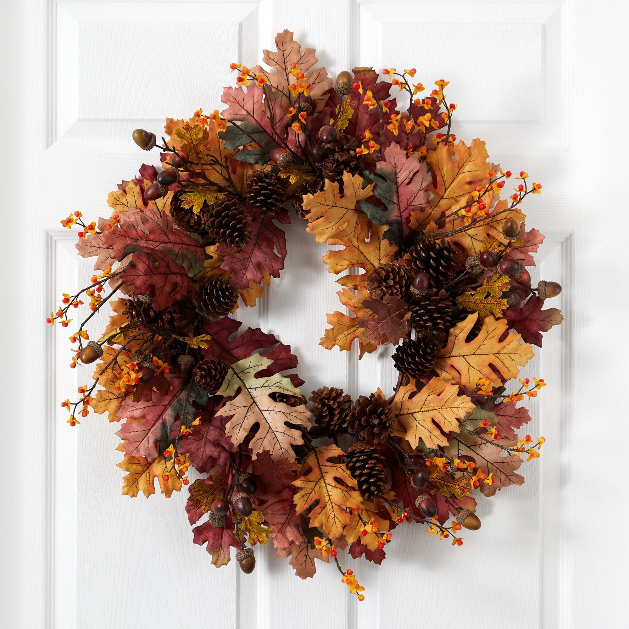 24” Oak Leaf, Acorn & Pine Wreath | Nearly Natural