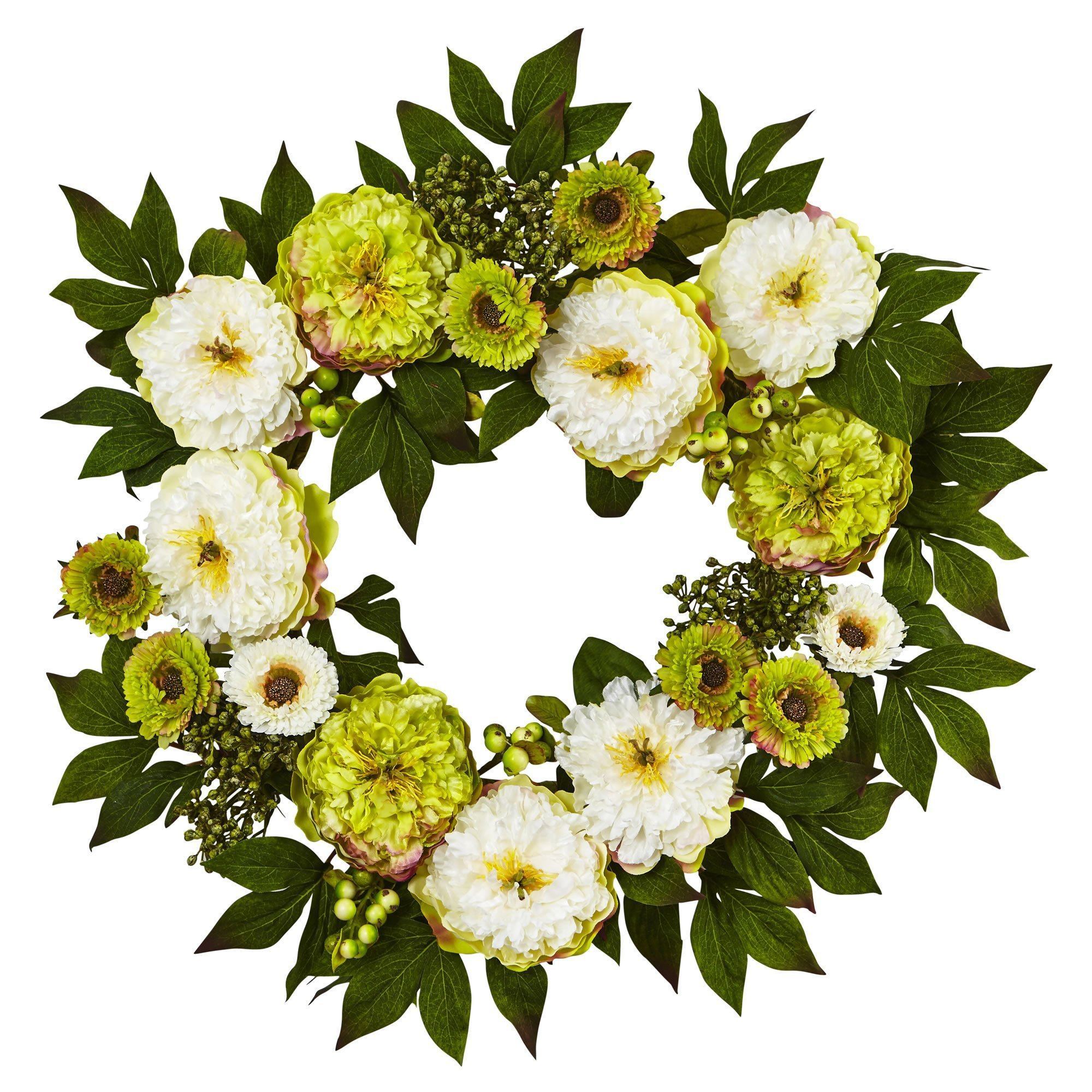24” Peony Mum Wreath | Nearly Natural
