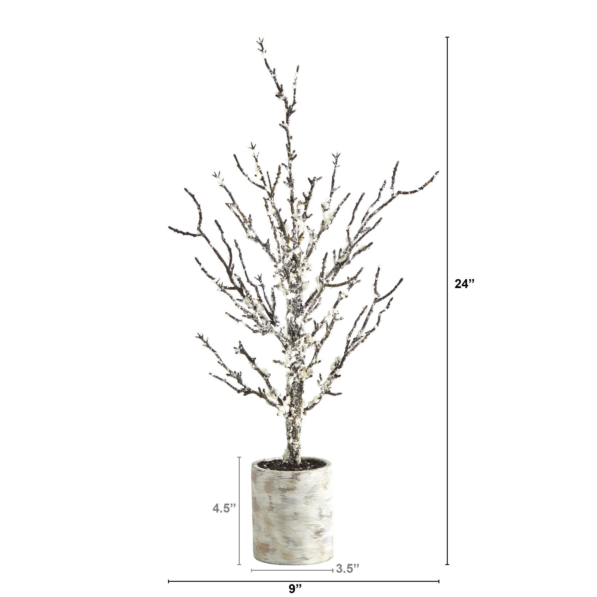 24” Snowed Twig Artificial Tree in Decorative Planter | Nearly Natural