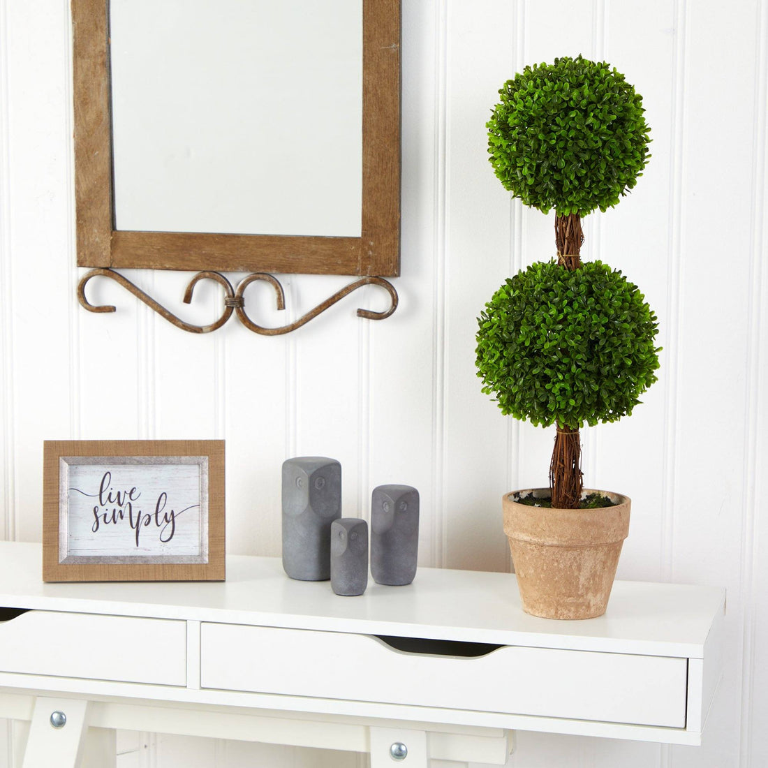 2.5’ Boxwood Double Ball Topiary Artificial Tree (Indoor/Outdoor ...