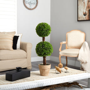 2.5’ Boxwood Double Ball Topiary Artificial Tree (Indoor/Outdoor ...