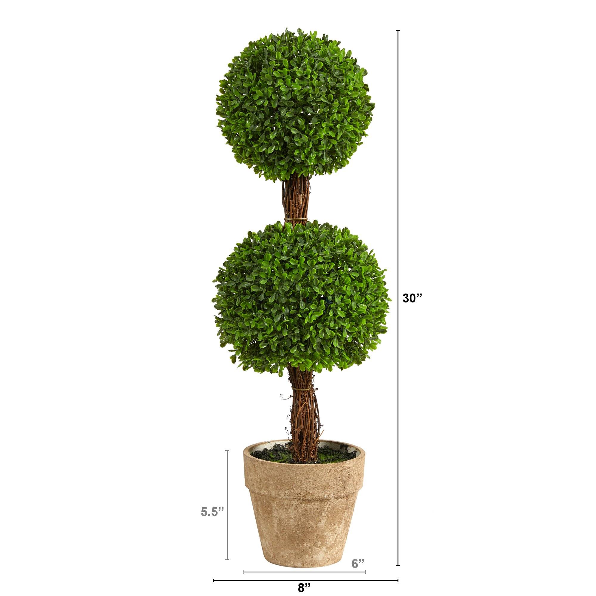 2.5’ Boxwood Double Ball Topiary Artificial Tree (Indoor/Outdoor ...