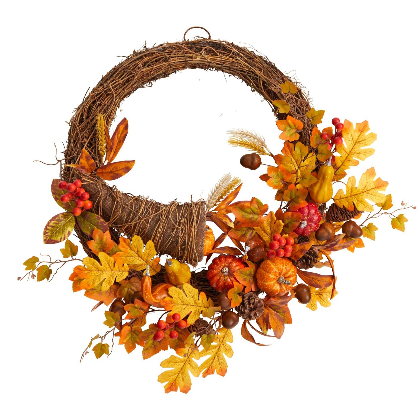 26” Autumn Artificial Cornucopia Fall Wreath | Nearly Natural