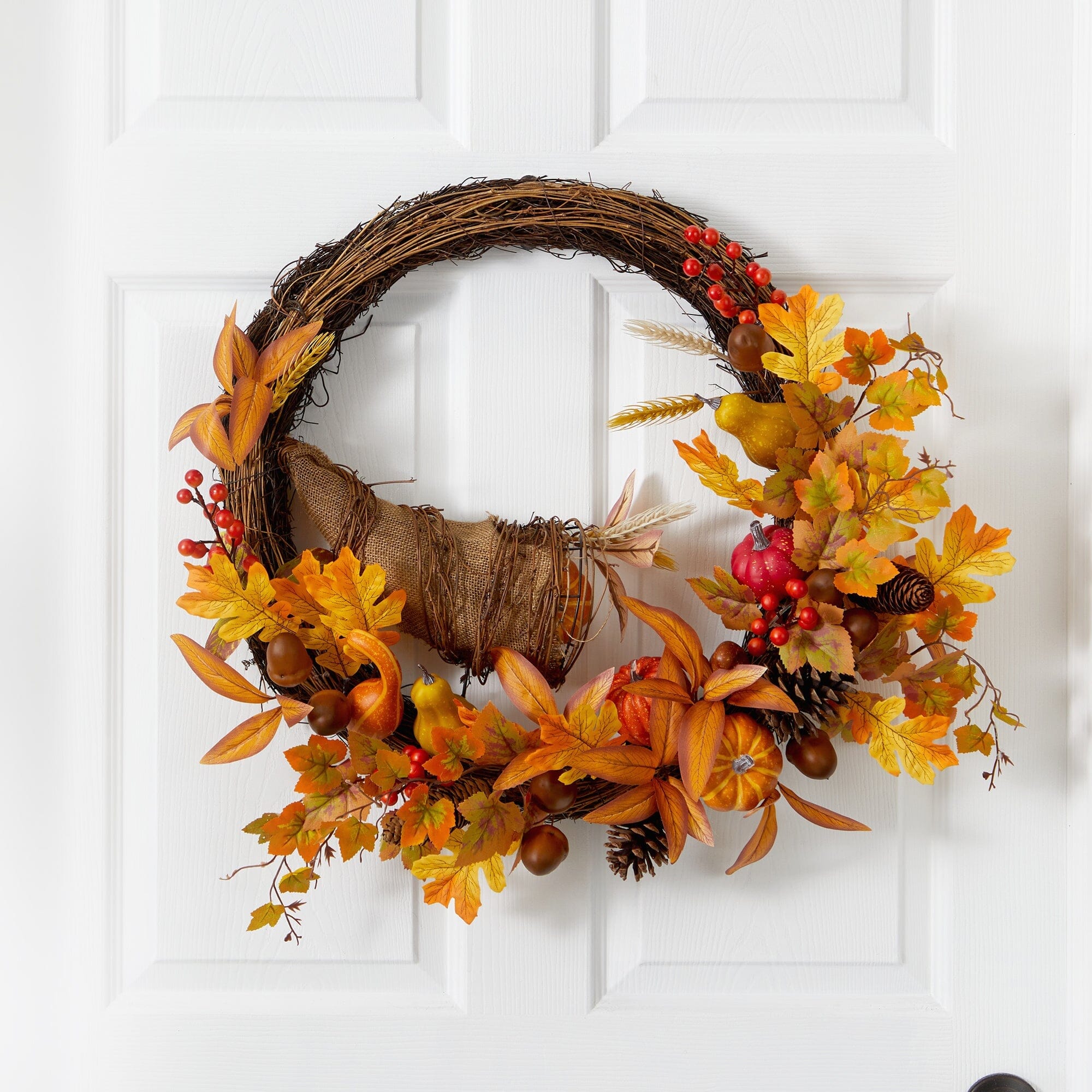 26” Autumn Artificial Cornucopia Fall Wreath | Nearly Natural
