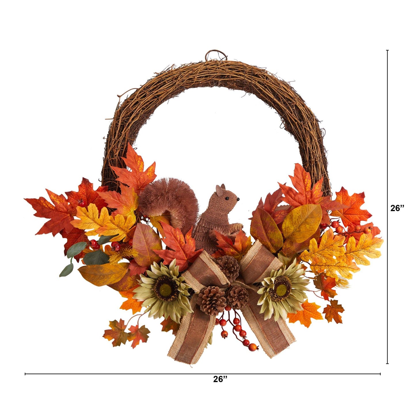 26” Fall Harvest Artificial Autumn Wreath with Twig Base and Bunny ...