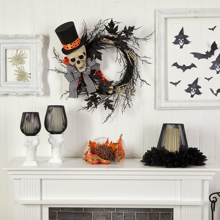 26" Halloween Dapper Skeleton Wreath | Nearly Natural"