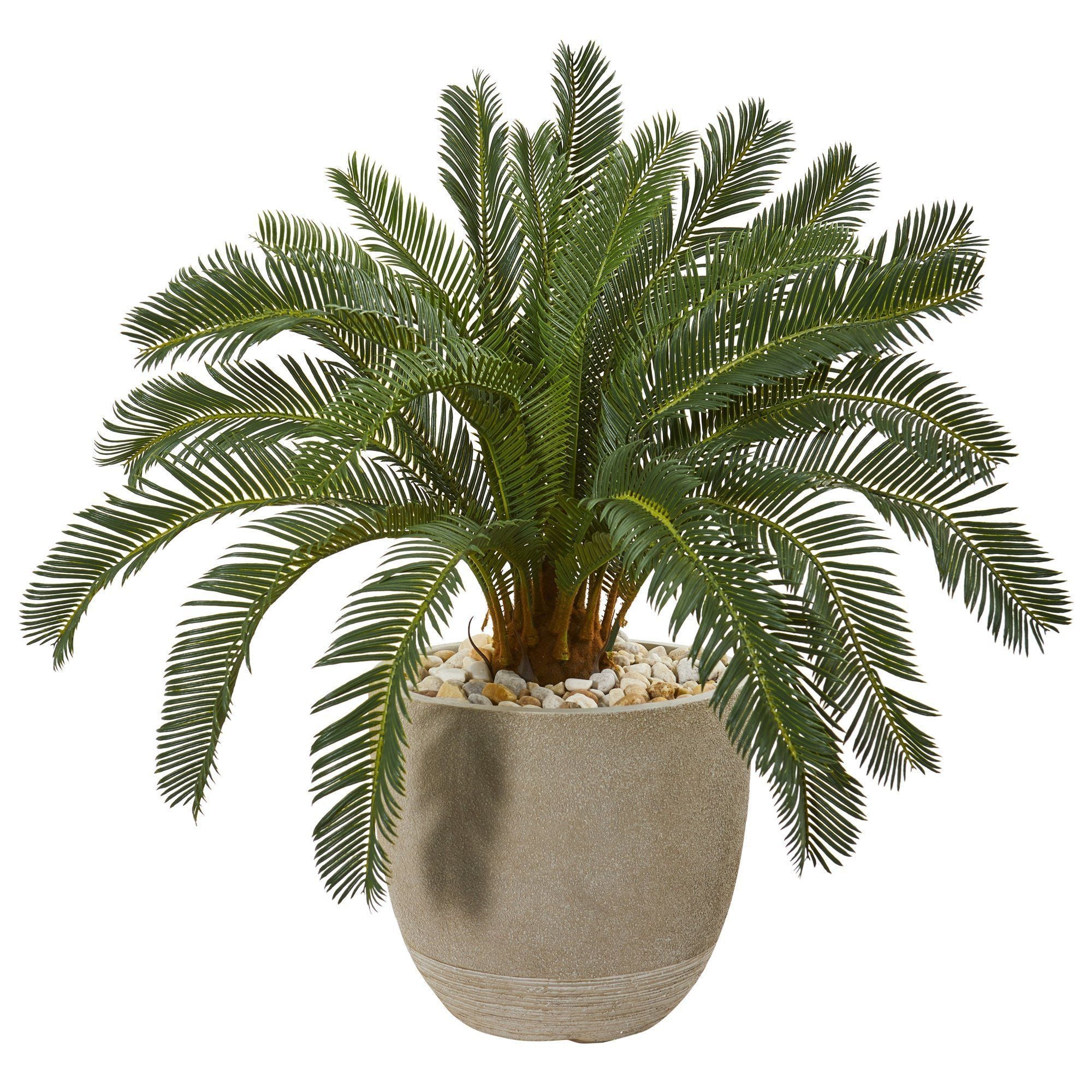 29” Cycas Artificial Plant in Sand Stone Planter | Nearly Natural