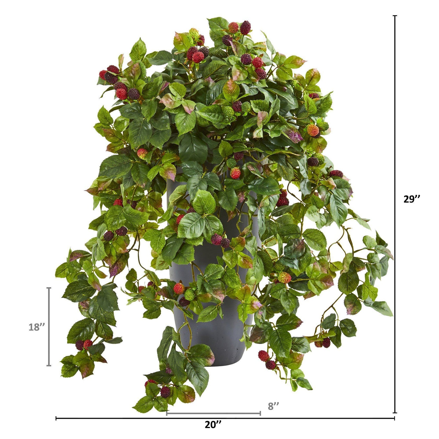 29” Raspberry Artificial Plant in Gray Planter | Nearly Natural