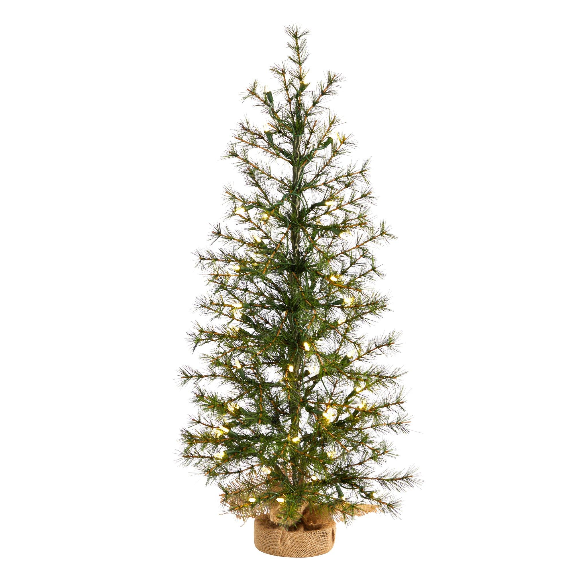 3’ Artificial Christmas Tree with 50 Clear LED Lights Set in a Burlap ...