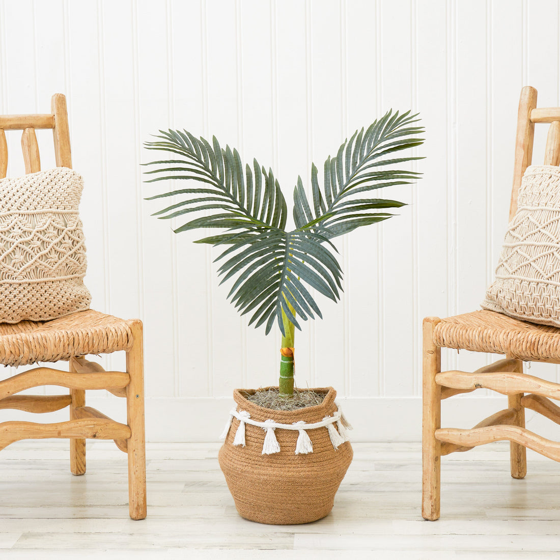 3' Artificial Golden Cane Palm Tree with Handmade Jute & Cotton Basket ...
