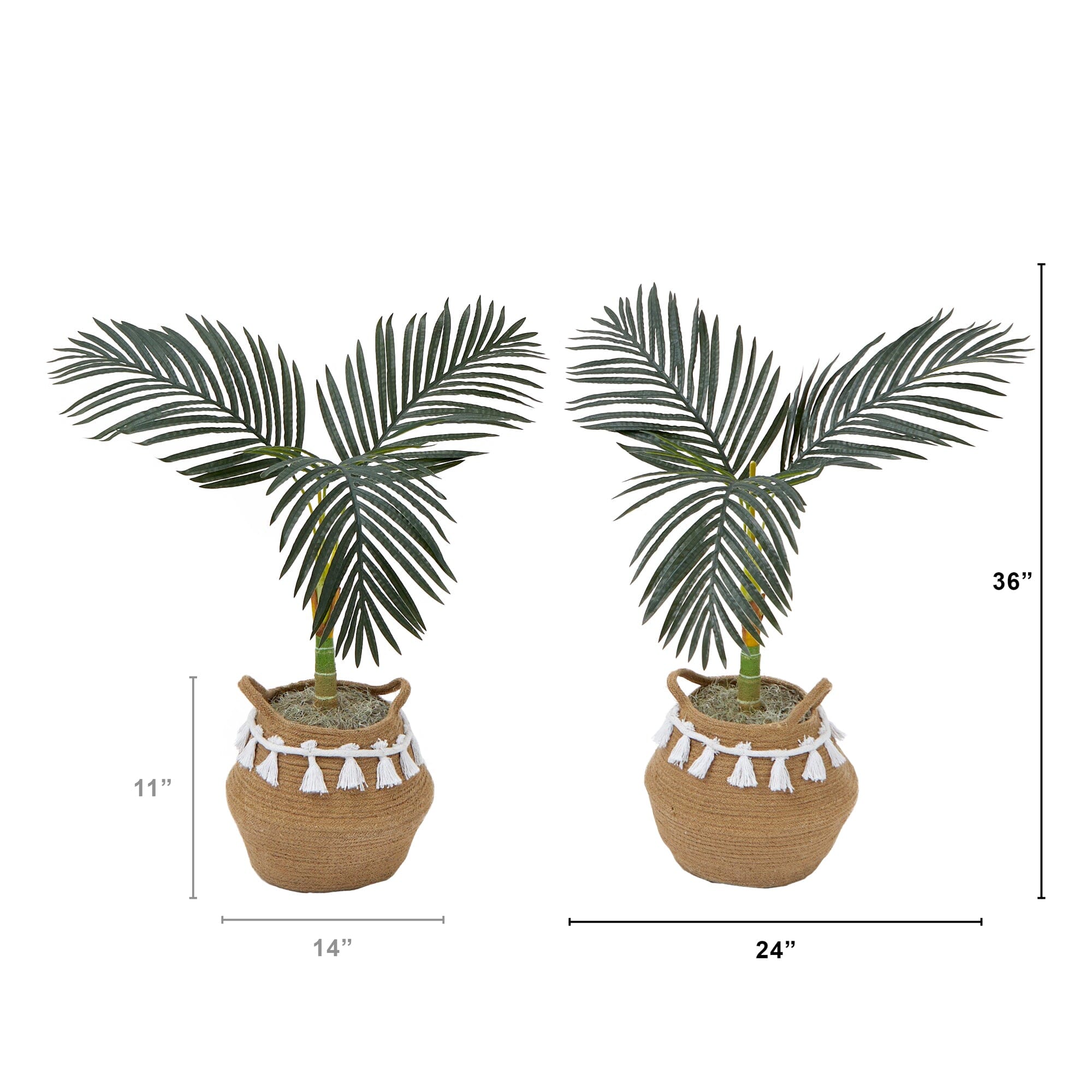 3' Artificial Golden Cane Palm Tree with Handmade Jute & Cotton Basket ...