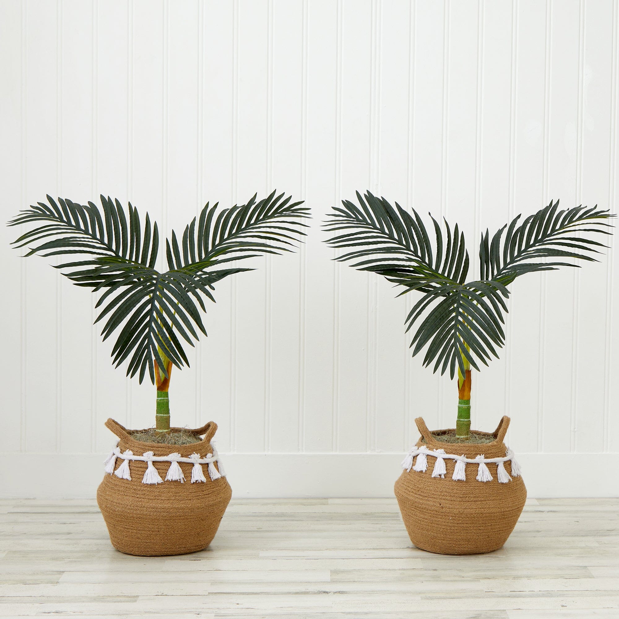 3' Artificial Golden Cane Palm Tree with Handmade Jute & Cotton Basket ...