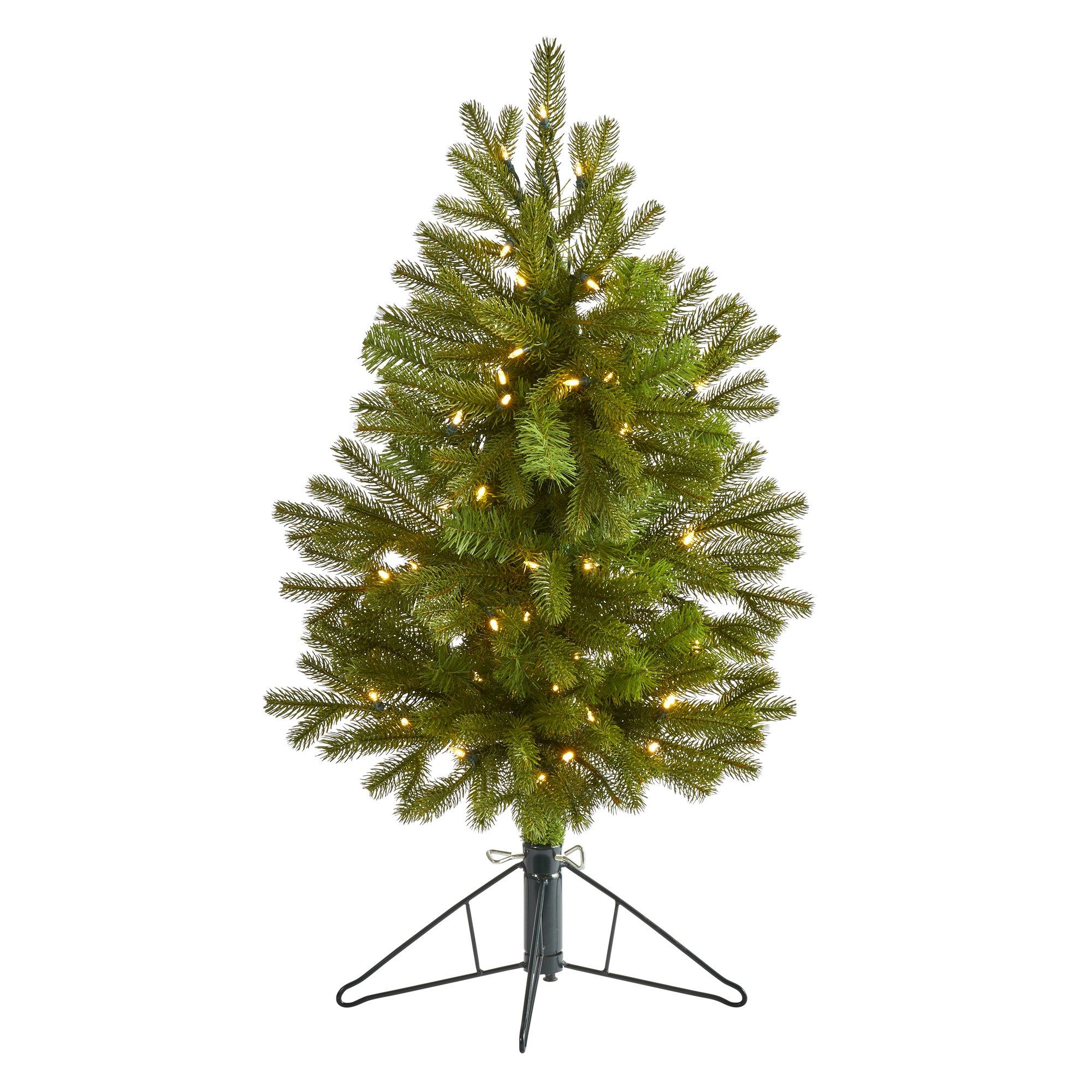 3' Cambridge Spruce Flat Back Artificial Christmas Tree with 50 Warm ...
