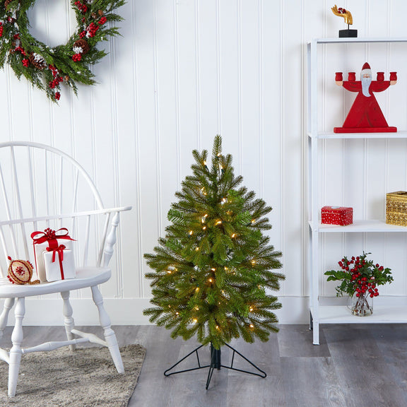3' Cambridge Spruce Flat Back Artificial Christmas Tree with 50 Warm ...