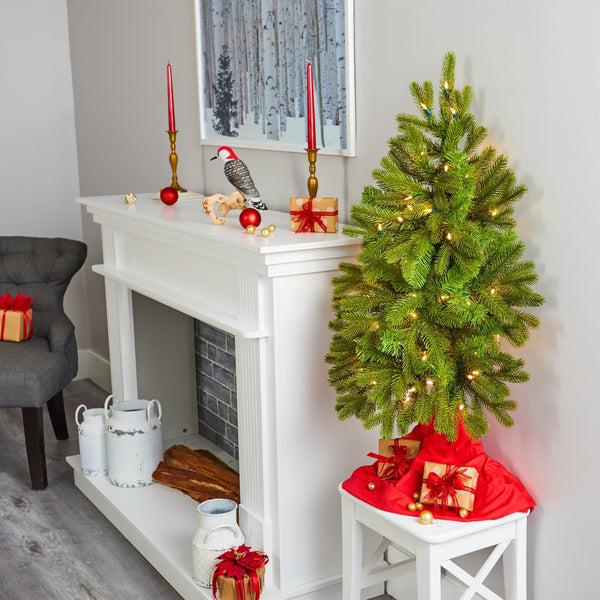 3' Cambridge Spruce Flat Back Artificial Christmas Tree with 50 Warm ...