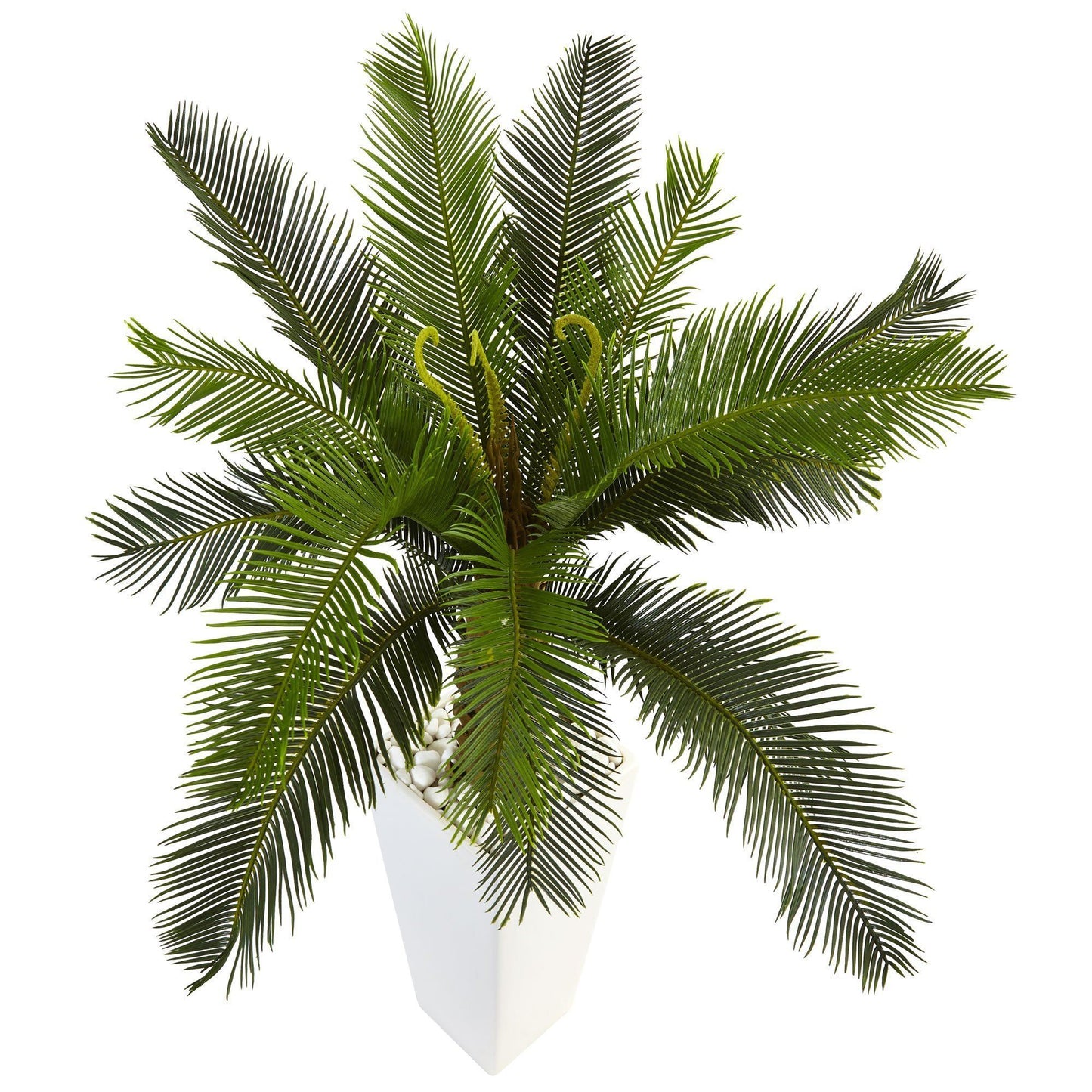 3’ Cycas Tree in White Tower Planter | Nearly Natural