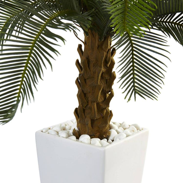 3’ Cycas Tree in White Tower Planter | Nearly Natural