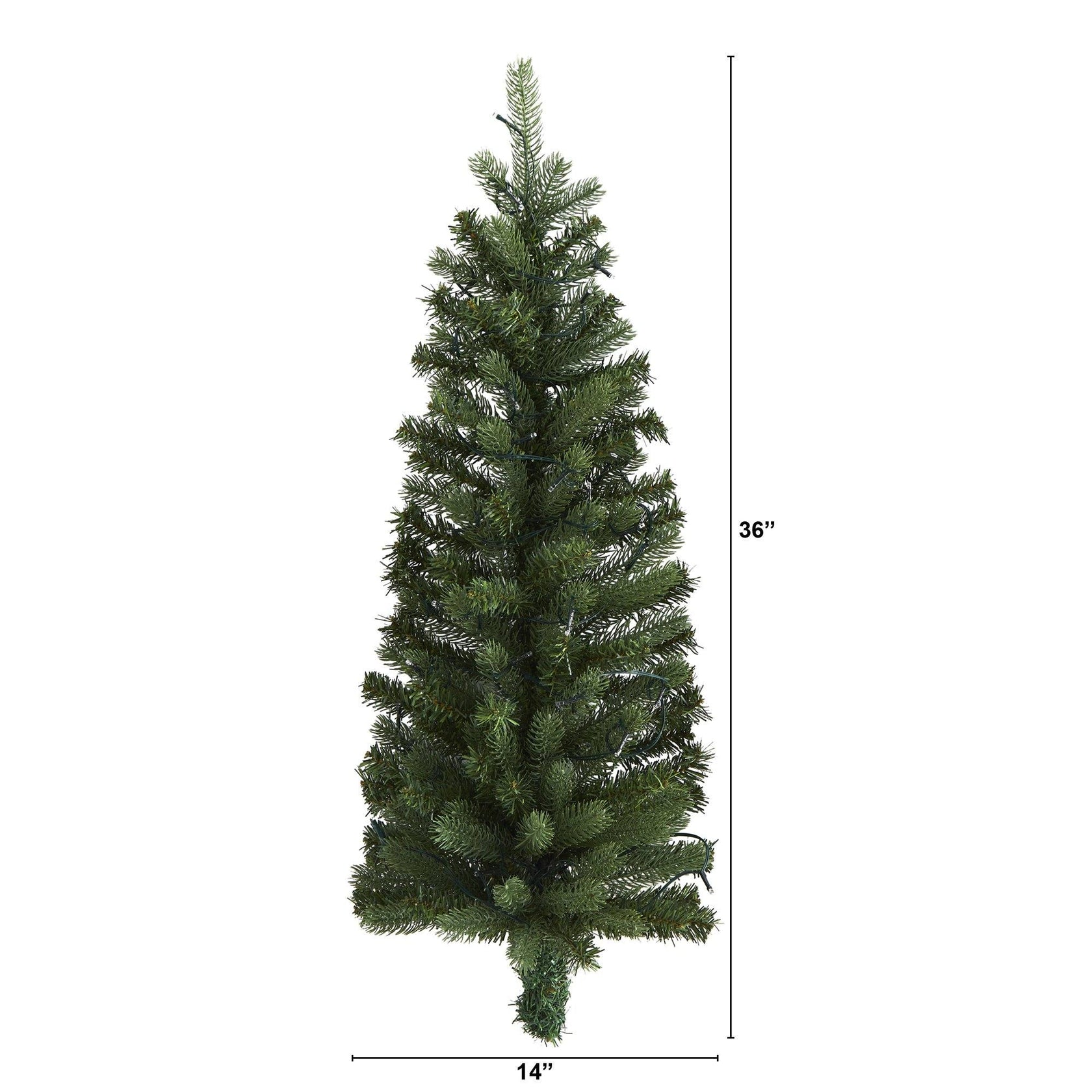 3' Flat Back Wall Hanging Artificial Christmas Tree with 35 Clear LED ...