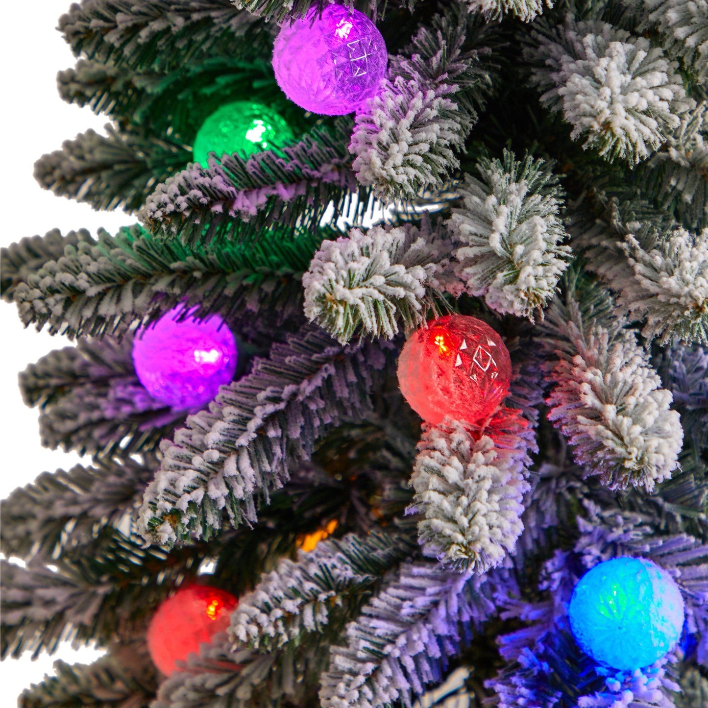 3’ Flocked Highland Fir Tree with 127 Branches and 20 LED Globe Lights ...
