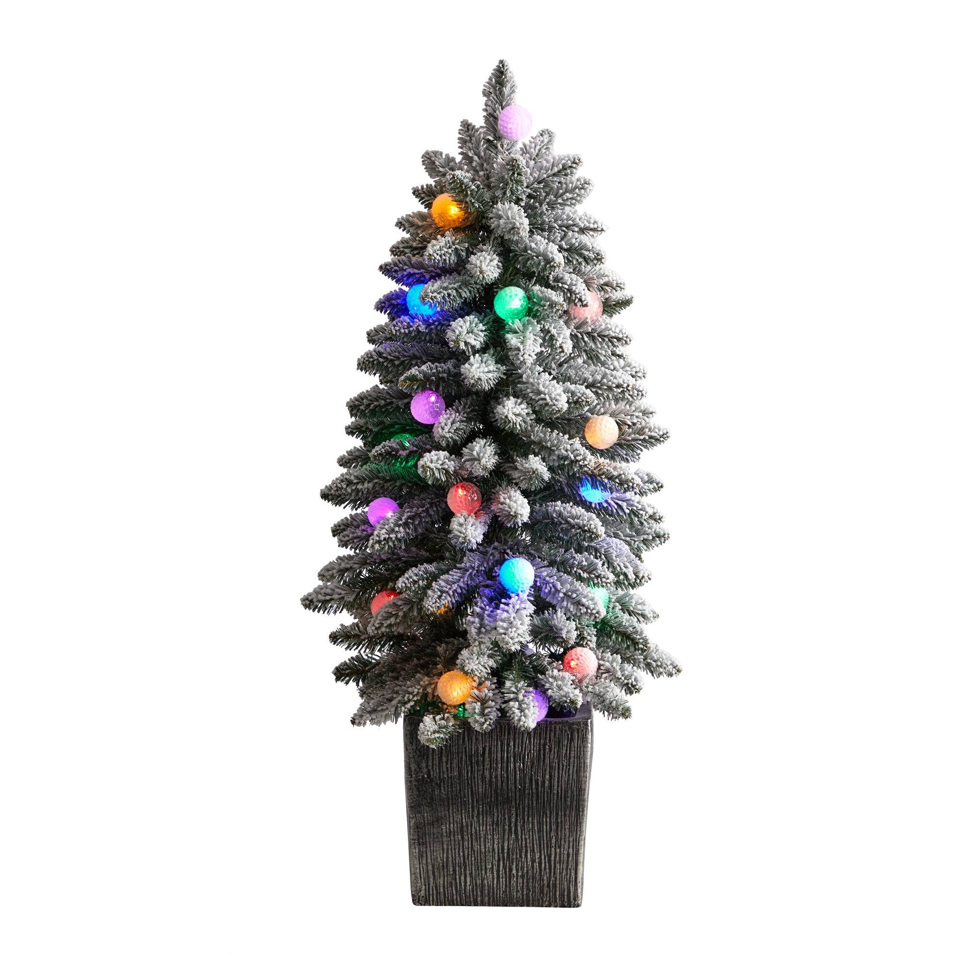 3’ Flocked Highland Fir Tree with 127 Branches and 20 LED Globe Lights ...