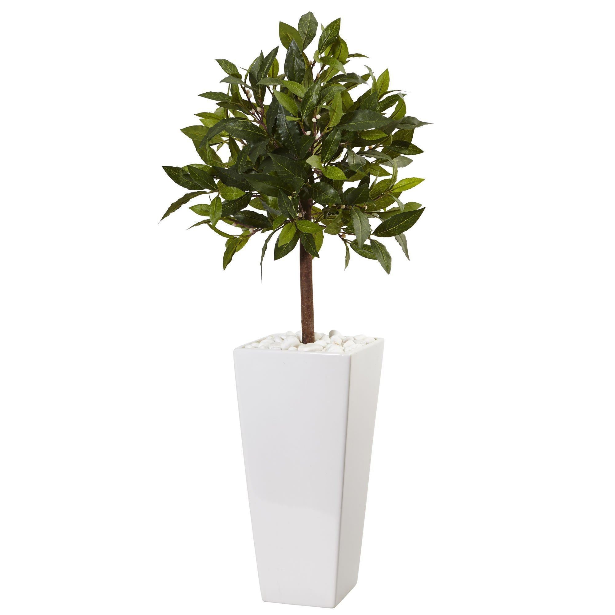 3’ Sweet Bay Tree in White Tower Planter | Nearly Natural